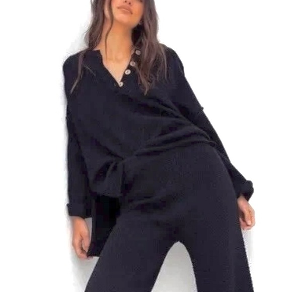FP Beach | Sweaters | Fp Free People Beach Hailee Waffle Sweater Black ...